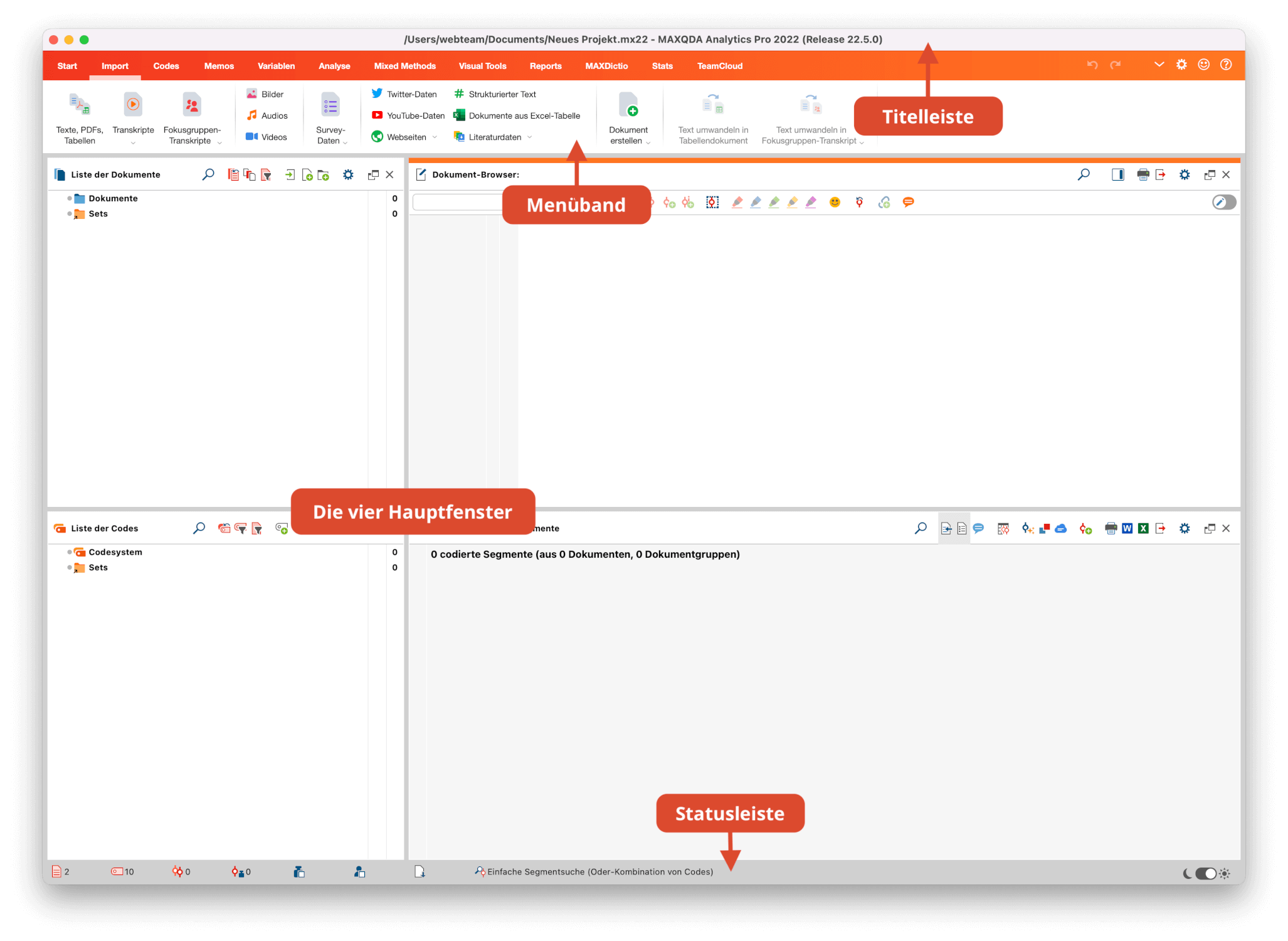 MAXQDA Online-Hilfe: Das Hauptmenü von MAXQDA - MAXQDA