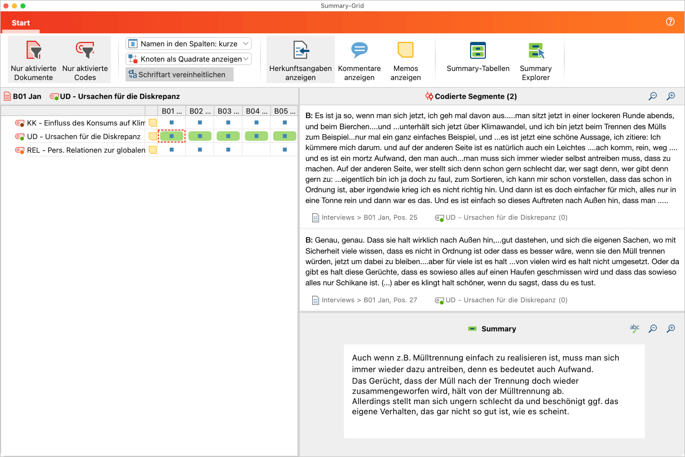 Summary-Grid: Summarys erstellen und editieren - MAXQDA