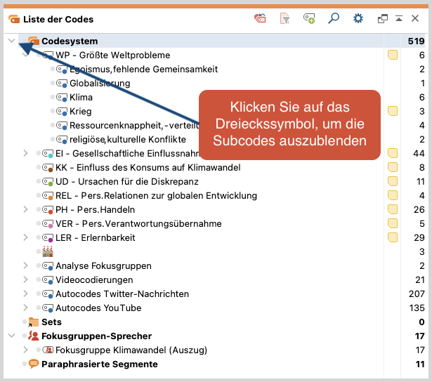 Die "Liste der Codes" (das Codesystem) - MAXQDA
