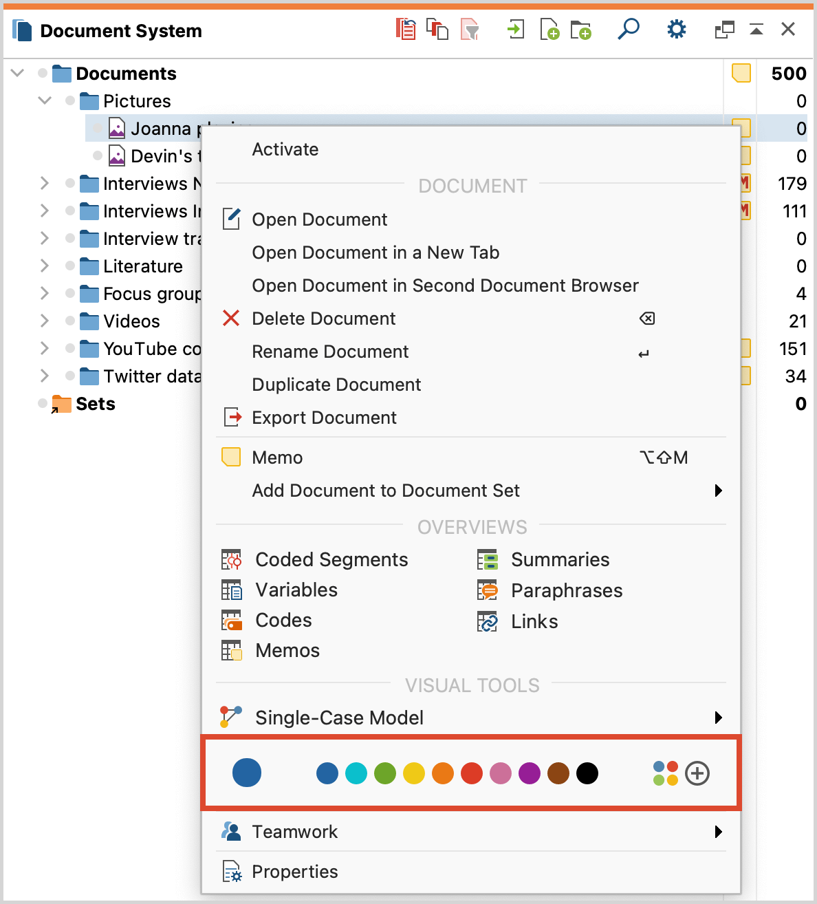 MAXQDA 2022 Online Manual: Assign a Color to a Document - MAXQDA