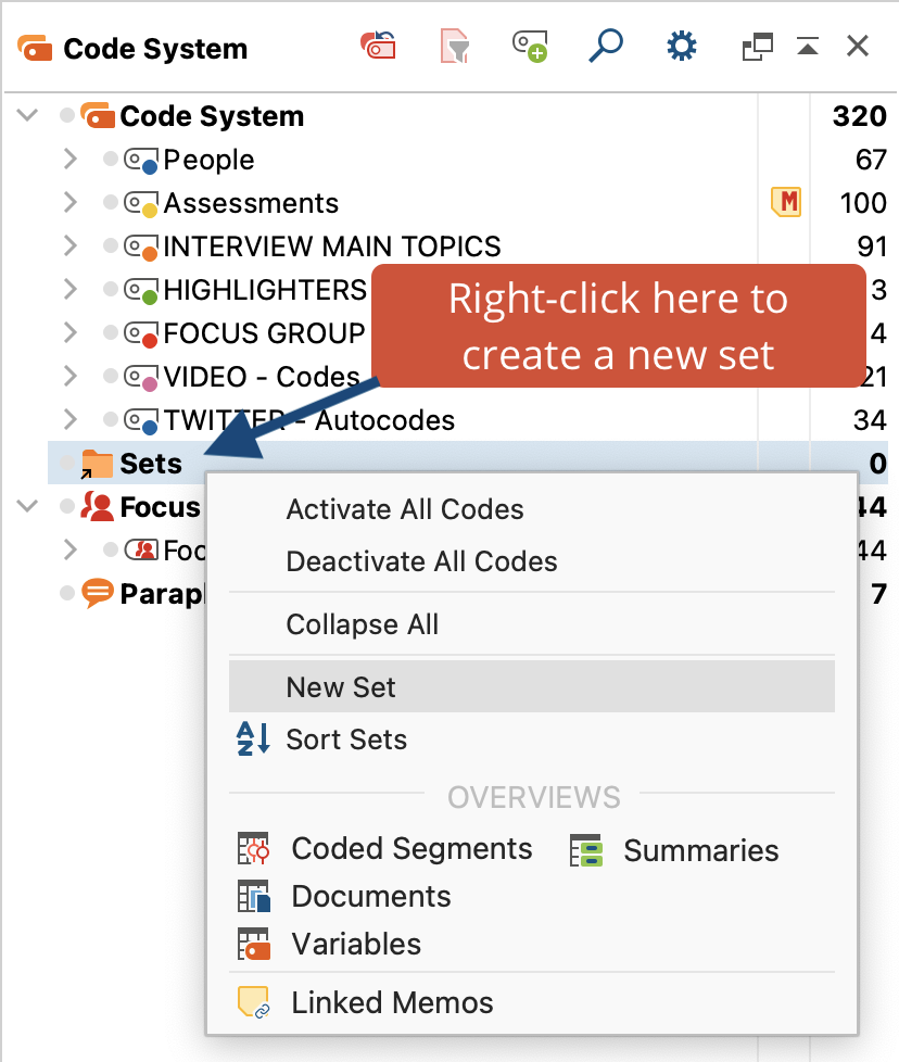 MAXQDA 2022 Online Manual: Create Code Sets - MAXQDA