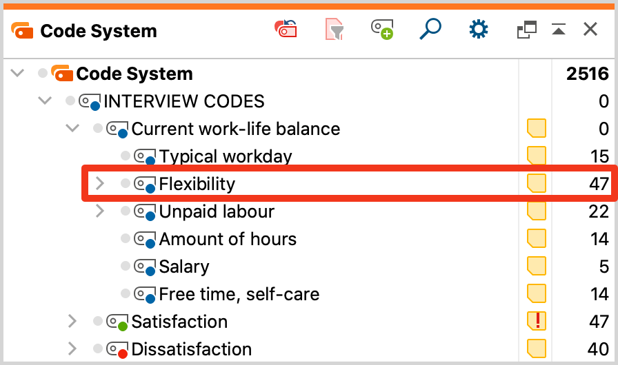 MAXQDA 2022 Online Manual: Display Coded Segments in the "Code System"