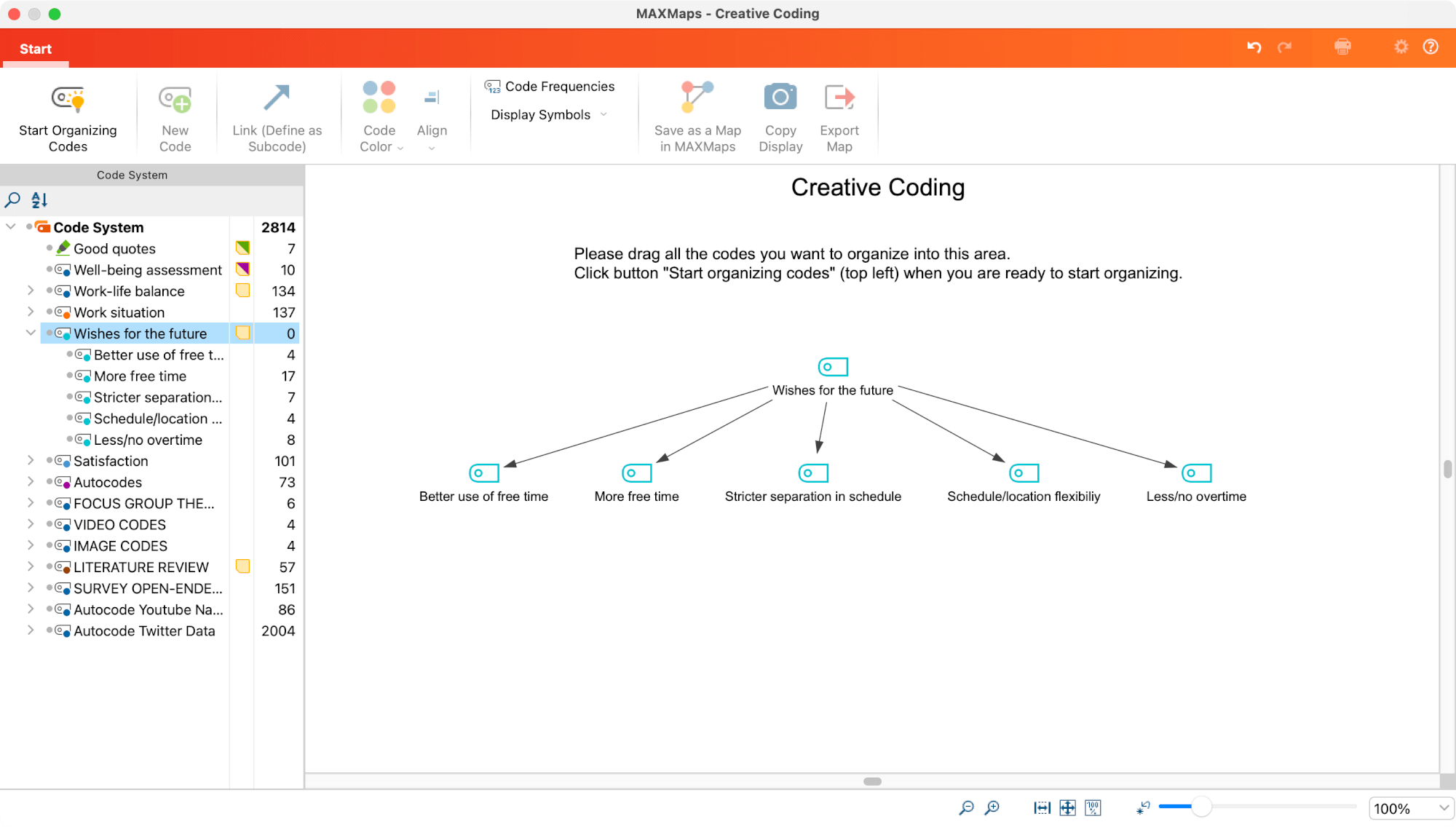 MAXQDA 2022 Online Manual: Start Creative Coding and Select Codes