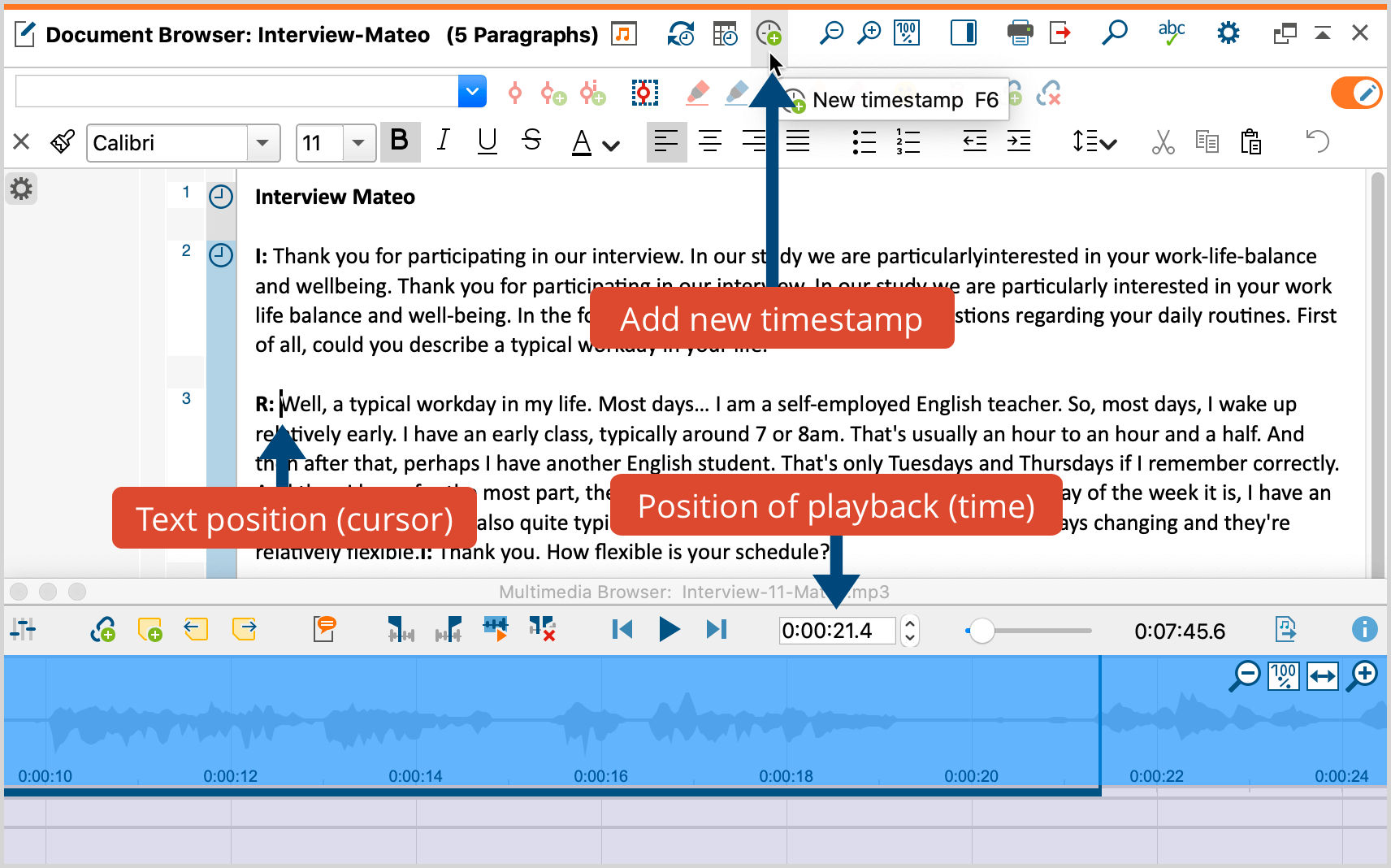 MAXQDA 2022 Online Manual: Insert Timestamps into a Transcript - MAXQDA