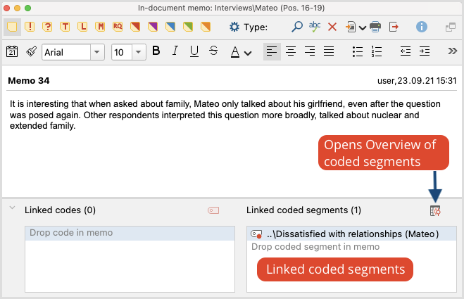 MAXQDA 2022 Online Manual: Link Memos to Code(s) or Coded Segments