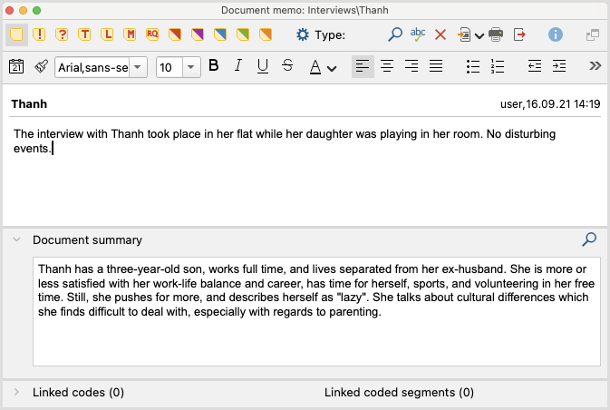 MAXQDA 2022 Online Manual: Memos in the Document System Window