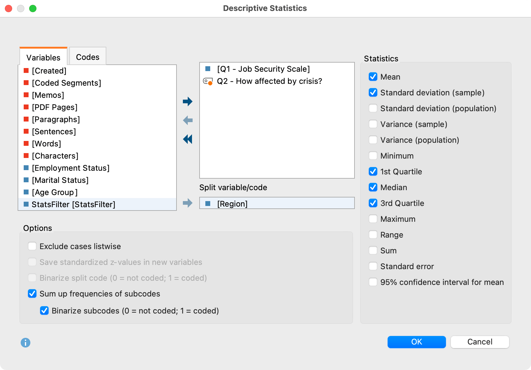 MAXQDA 2022 Online Manual: Descriptive Statistics