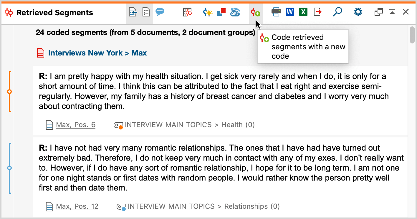MAXQDA 2022 Online Manual: Code Retrieved Segments - MAXQDA