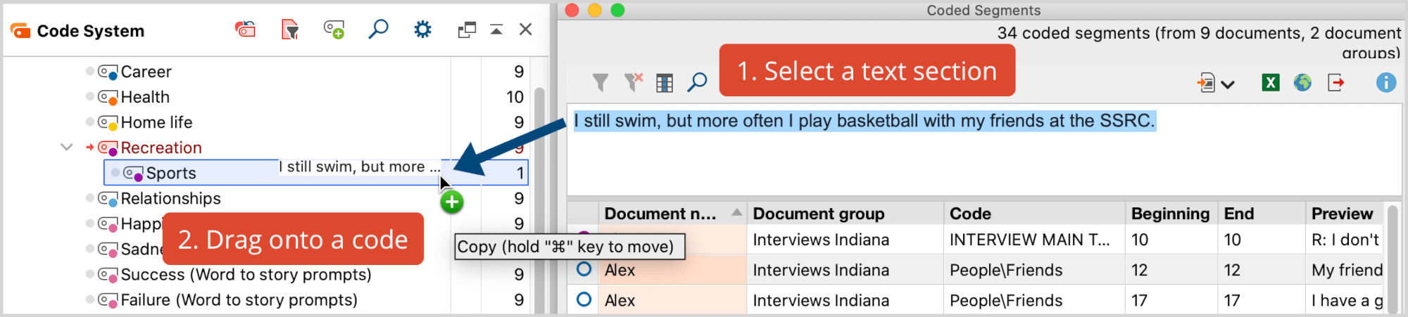 MAXQDA 2022 Online Manual: Code Retrieved Segments - MAXQDA