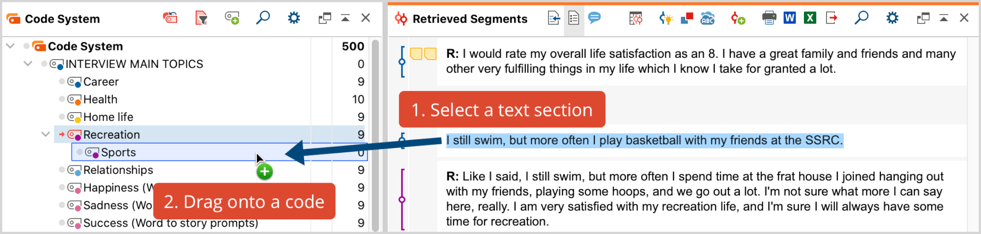 MAXQDA 2022 Online Manual: Code Retrieved Segments - MAXQDA