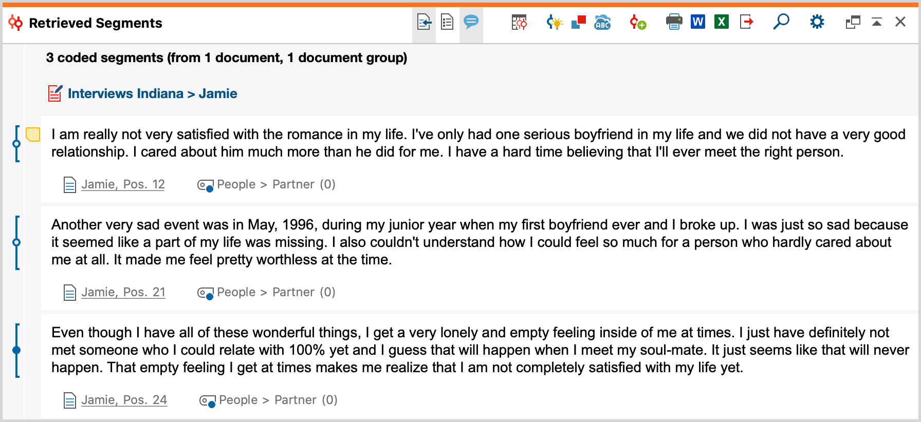 MAXQDA 2022 Online Manual: The "Retrieved Segments" Window
