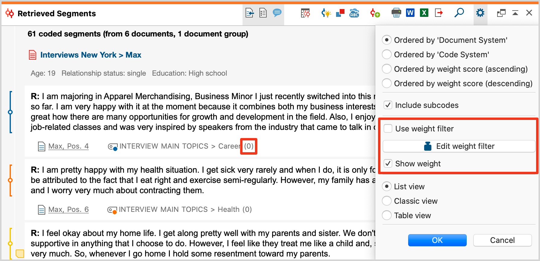 MAXQDA 2022 Online Manual: Use Weight Filter - MAXQDA