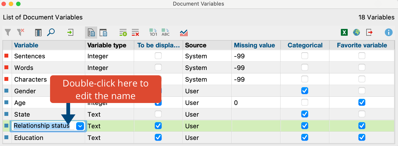 MAXQDA 2022 Online Manual: Create and Edit Variables