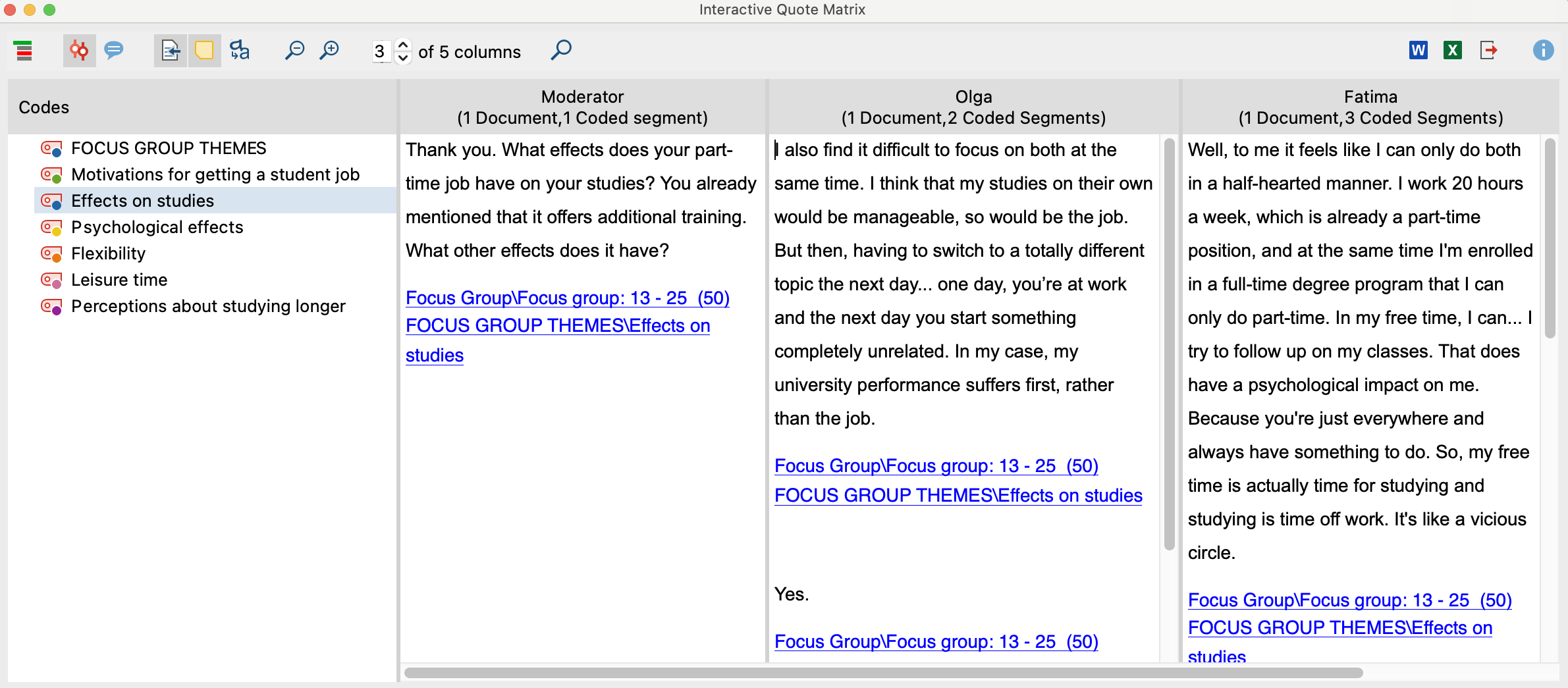 MAXQDA 2022 Online Manual: View Coded Segments per Speaker