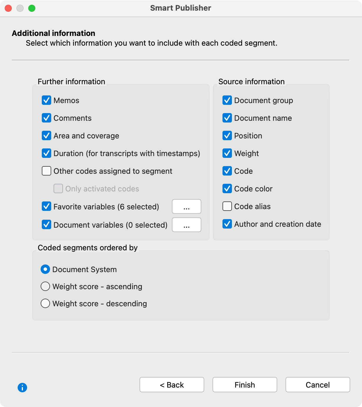 MAXQDA 2022 Online Manual: Smart Publisher for Coded Segments - MAXQDA