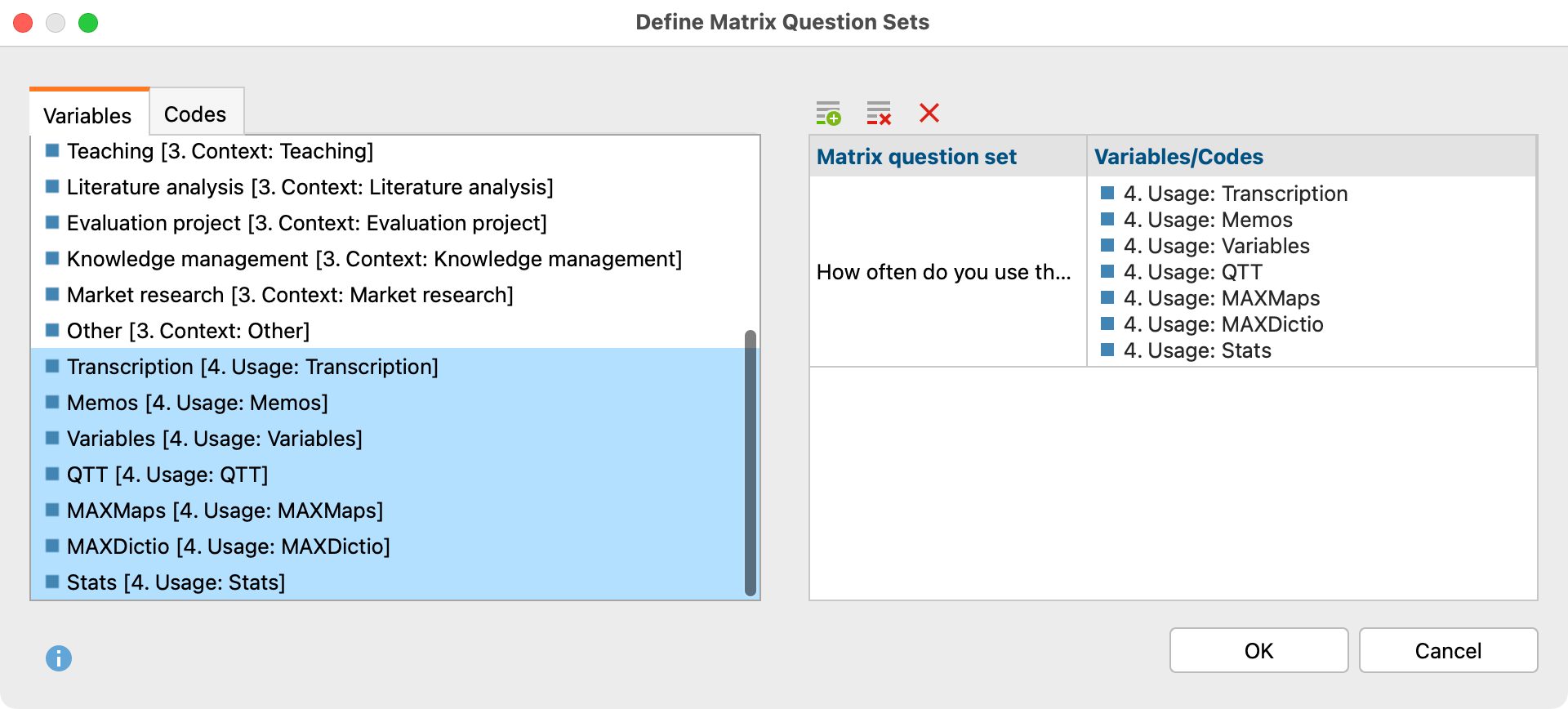 MAXQDA 2022 Online Manual: Analyze Matrix Questions