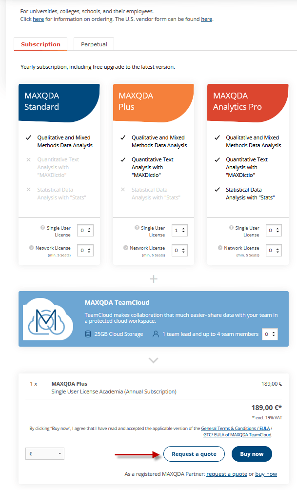 Request a quote for your preferred MAXQDA products