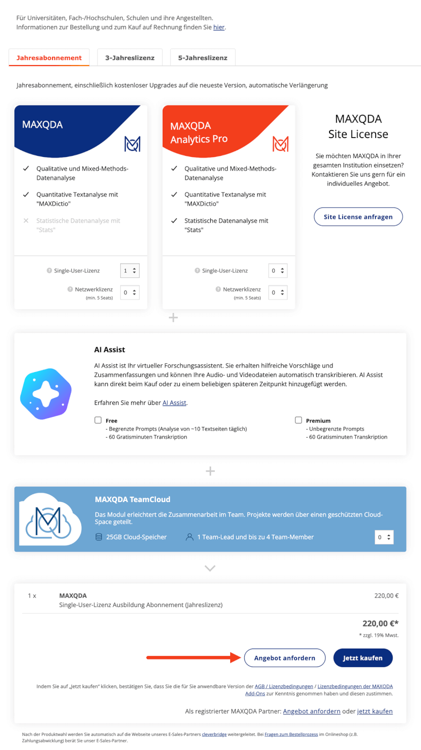 Request a quote for your preferred MAXQDA products